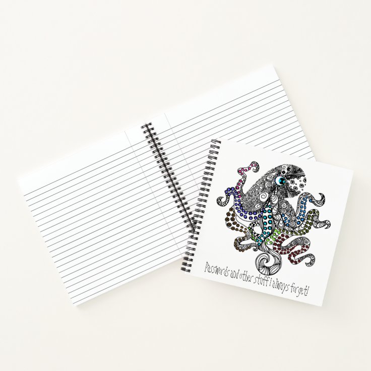 Password keeper colorful line doodle octopus notebook | Zazzle