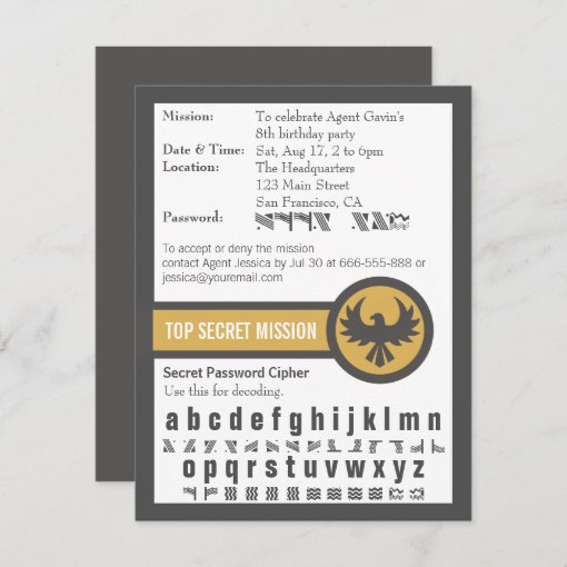 Password Secret Agent Birthday Party Invitation | Zazzle