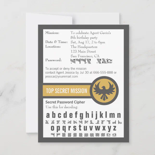 Password Secret Agent Birthday Party Invitation | Zazzle