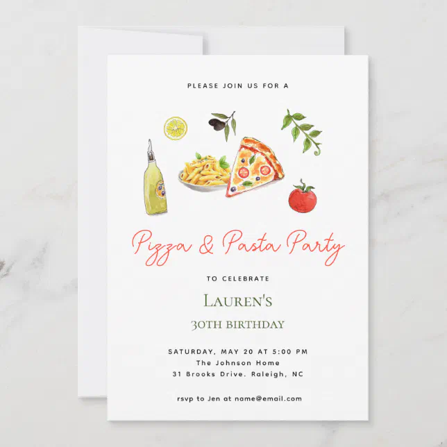 Pasta and Pizza party Invitation | Zazzle