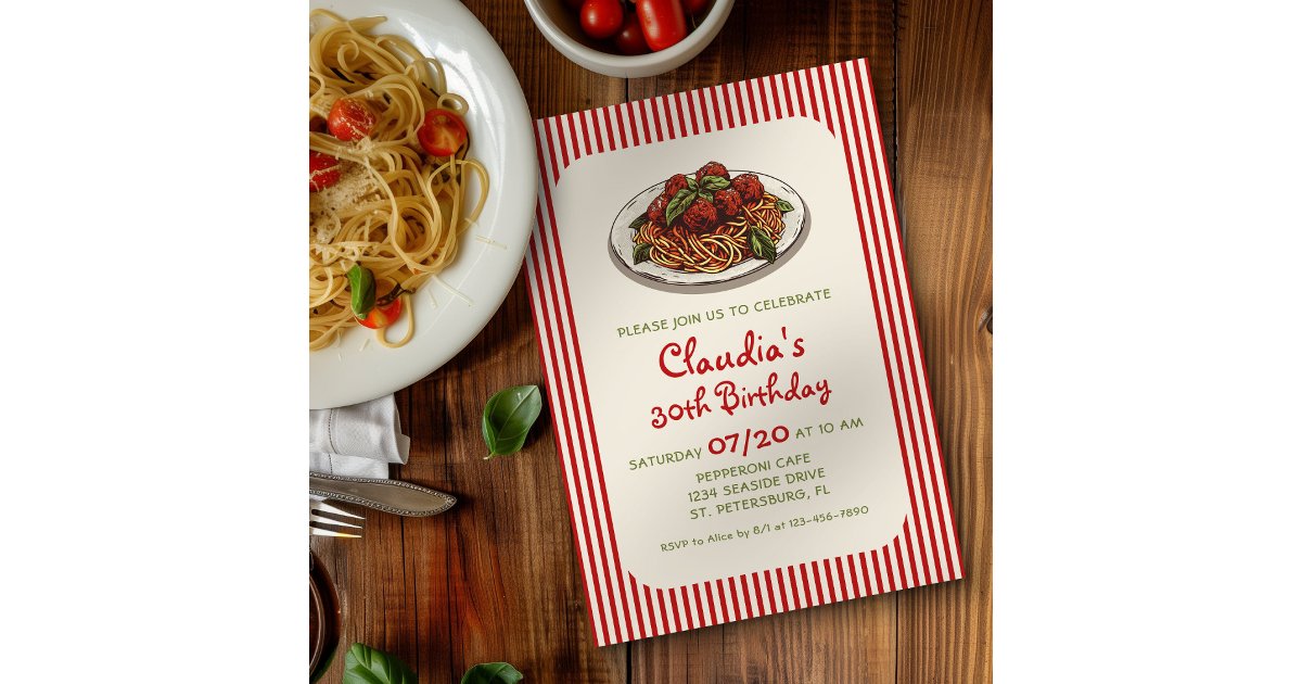 Pasta Dinner Italian Birthday Invitation | Zazzle