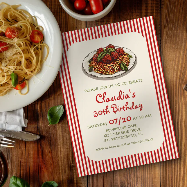 Pasta Dinner Italian Birthday Invitation | Zazzle
