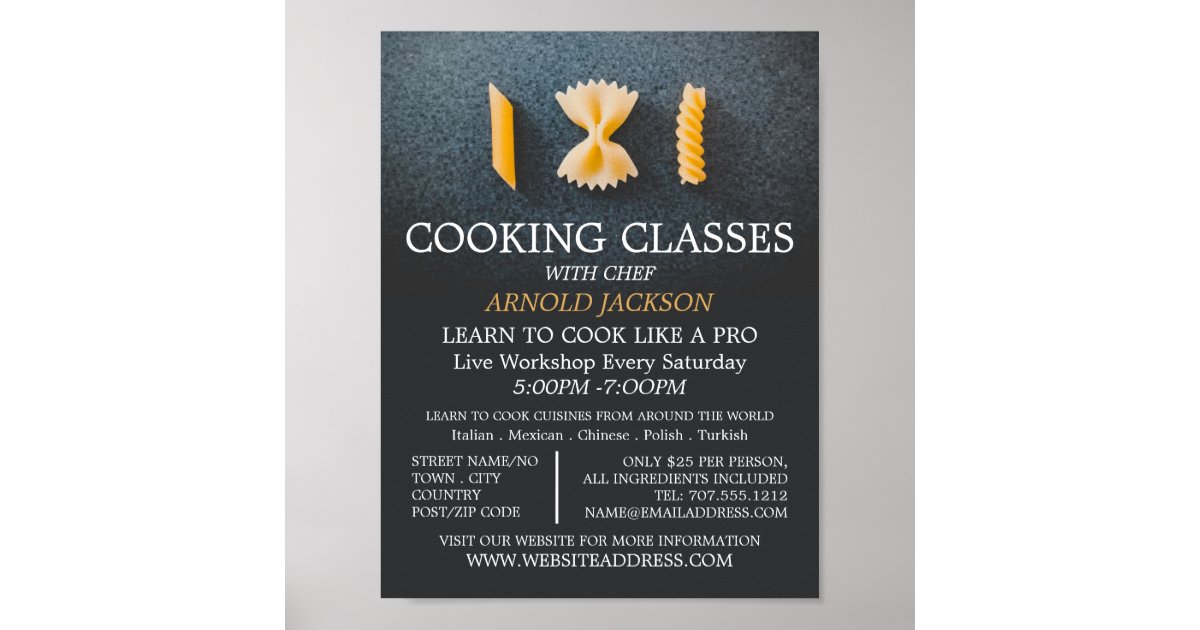 Pasta Display, Cooking Classes Advertising Poster | Zazzle