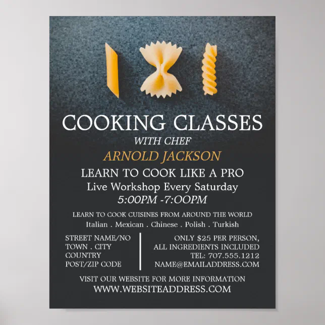 Pasta Display, Cooking Classes Advertising Poster | Zazzle