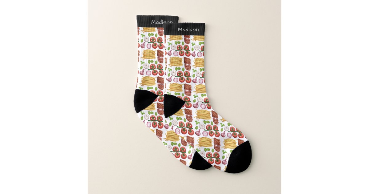 Pasta Pattern custom name socks | Zazzle
