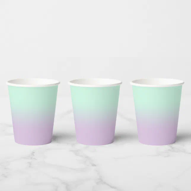 Pastel Aesthetic Mint And Lilac Gradient Ombre Paper Cups | Zazzle