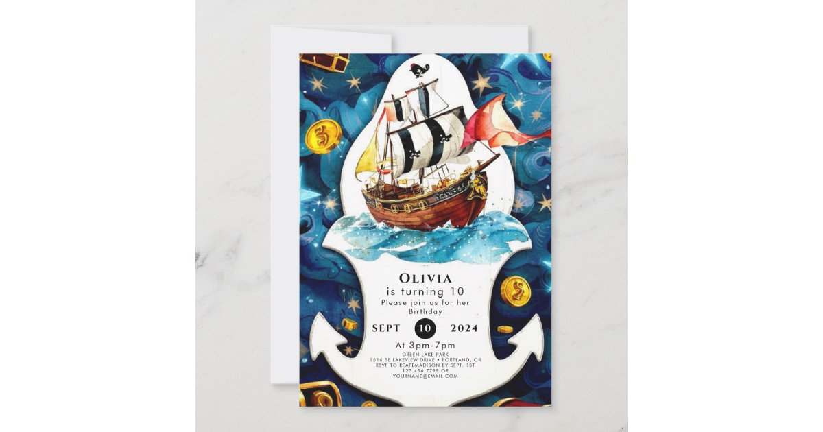 Pastel Ahoy Matey's Fun Pirate Birthday Invitation | Zazzle