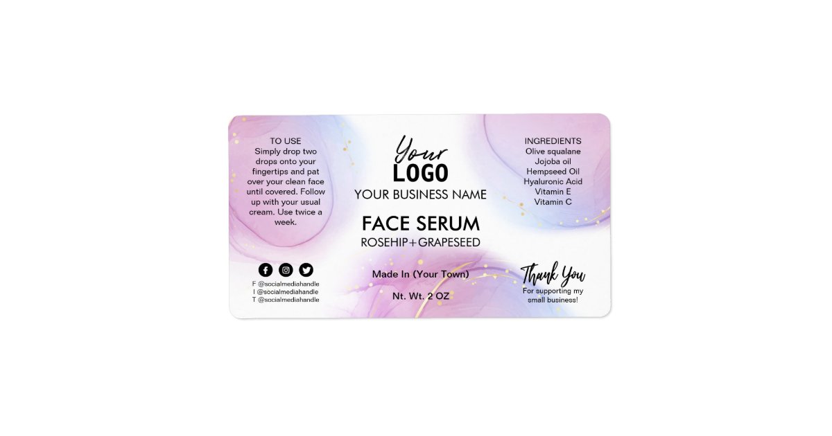 Pastel Alcohol Ink Face Serum Labels | Zazzle