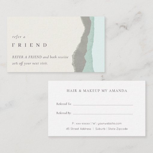 Pastel Aqua Grey Kraft Mountain Refer a Friend Business Card | Zazzle