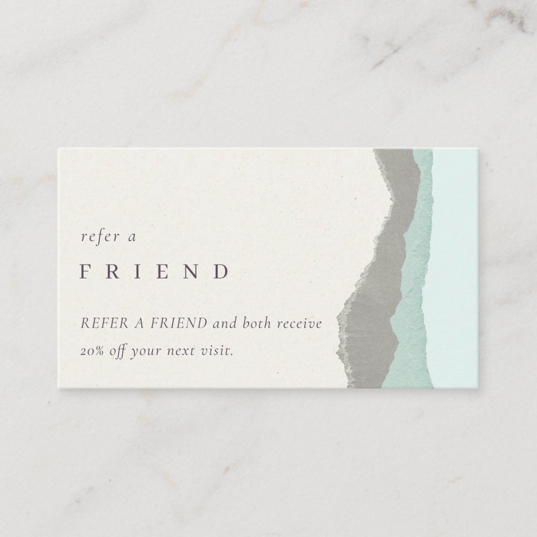 Pastel Aqua Grey Kraft Mountain Refer a Friend Business Card | Zazzle