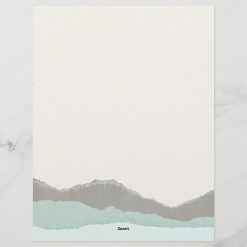 Pastel Aqua Grey Kraft Mountain Wave Torn Edge Letterhead | Zazzle