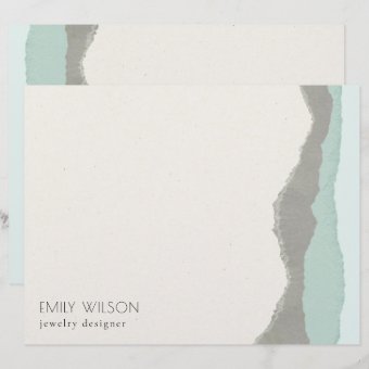 Pastel Aqua Grey Kraft Mountain Wave Torn Edge Letterhead | Zazzle