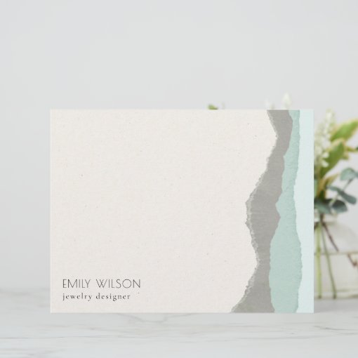 Pastel Aqua Grey Kraft Mountain Wave Torn Edge Letterhead | Zazzle
