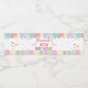 Pastel Art Party Birthday Party Water Bottle Label | Zazzle