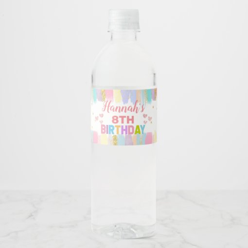 Pastel Art Party Birthday Party Water Bottle Label | Zazzle