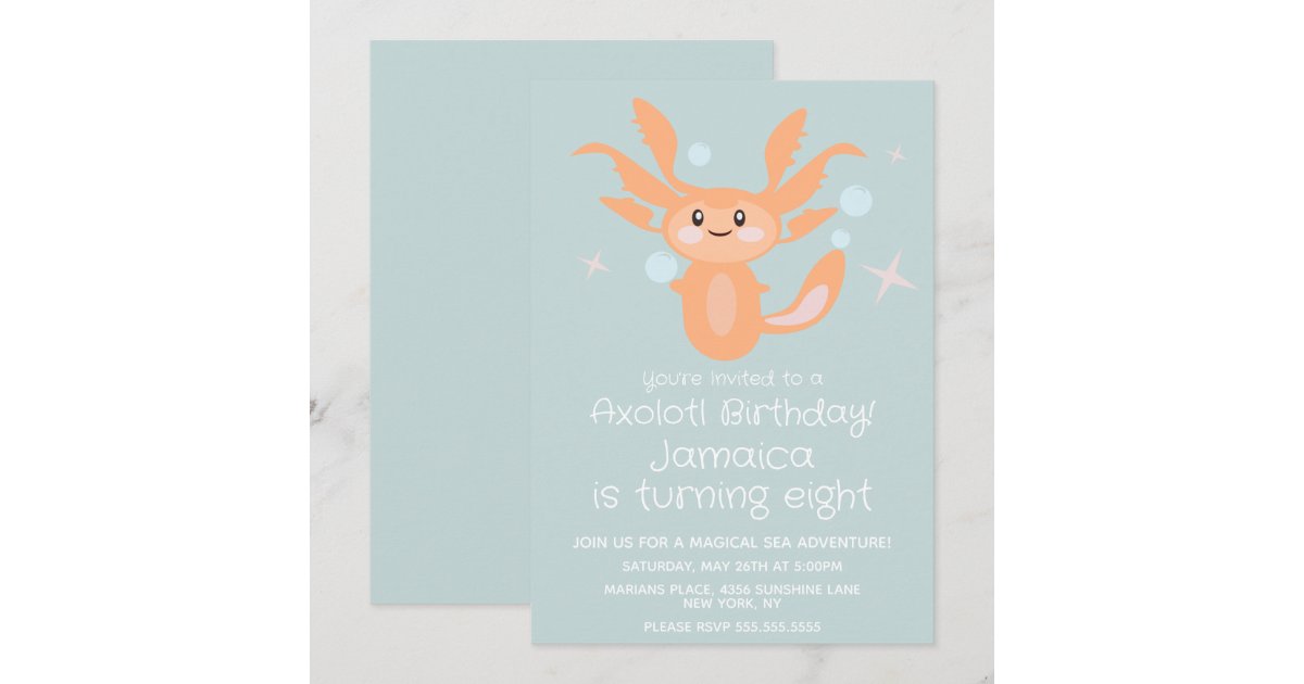 Pastel Axolotl Ocean Creature Birthday Party Invitation | Zazzle