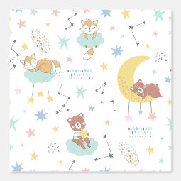 Pastel Baby Fox Bear Moon Stars Cute Kids Pattern Wallpaper | Zazzle