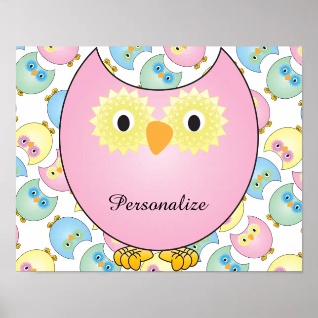 Pastel Baby Owl Nursery Theme in Pink Poster | Zazzle