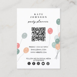 Pastel Balloons Party Planner QR Code Social Media Business Card | Zazzle