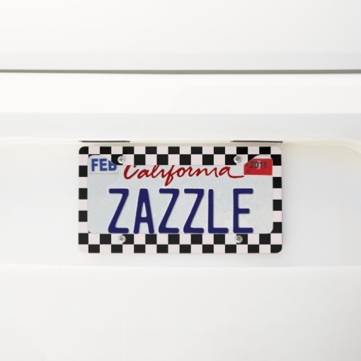 Pastel Black White Checks Checkerboard Pattern License Plate Frame | Zazzle