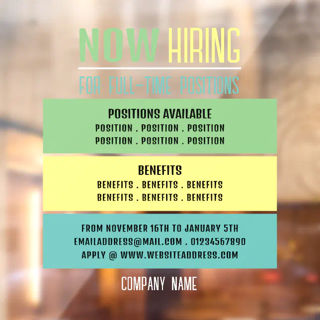 Pastel Blocks Job Vacancy Recruitment Advertising Window Cling | Zazzle