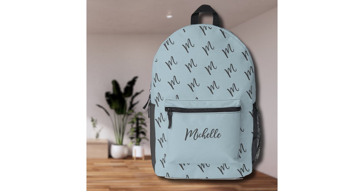 Pastel Blue and Dark Gray | Calligraphy Name Printed Backpack | Zazzle