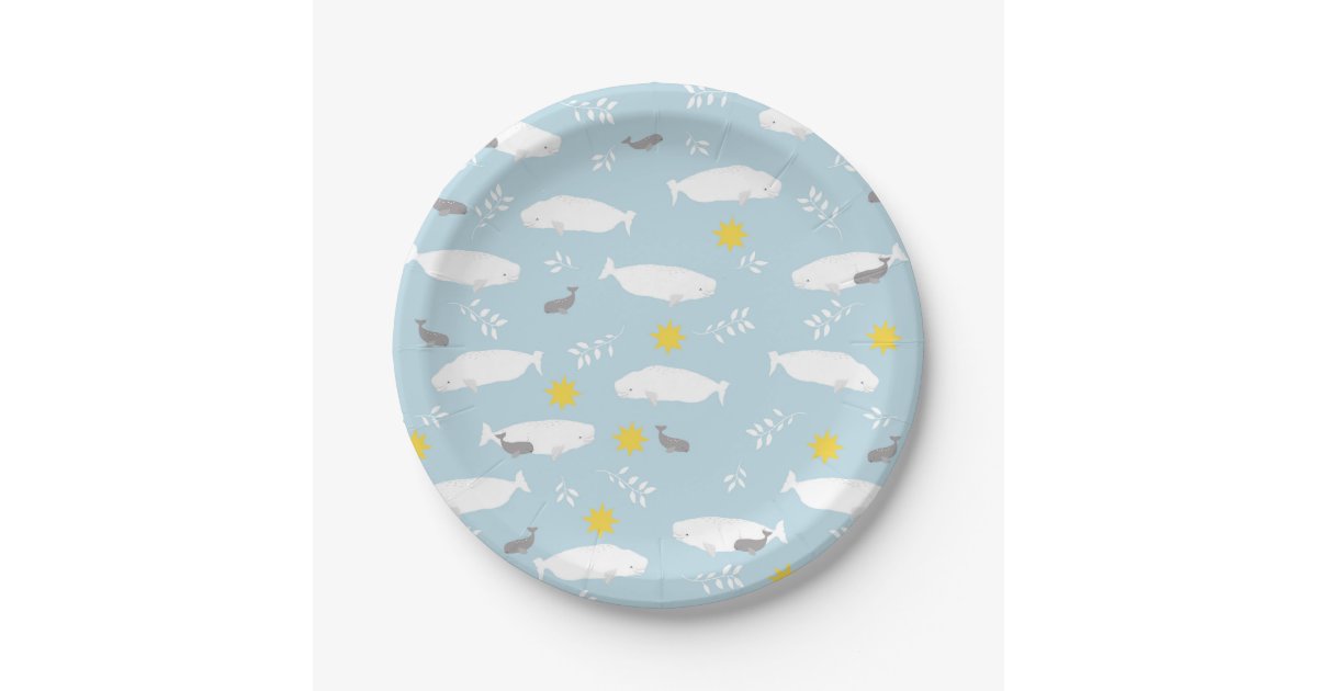 Pastel Blue Beluga Whale Pattern Paper Plates | Zazzle