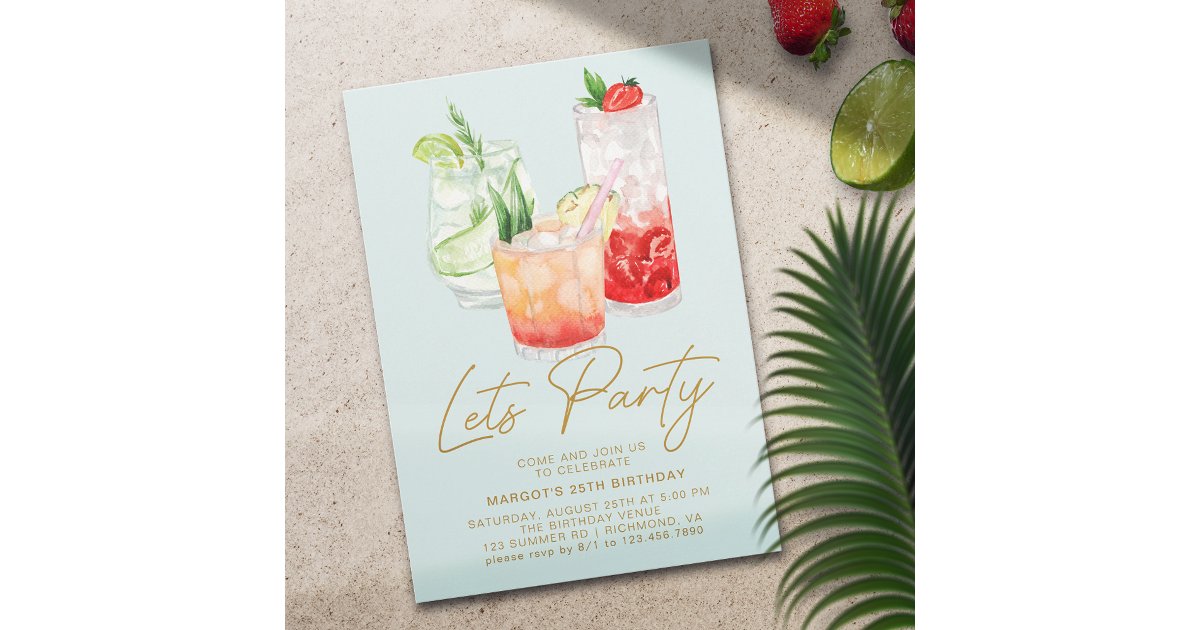 Pastel Blue | Chic Summer Cocktail Party Birthday Invitation | Zazzle