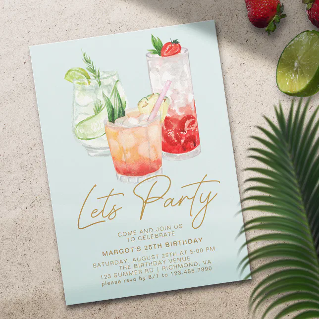 Pastel Blue | Chic Summer Cocktail Party Birthday Invitation | Zazzle