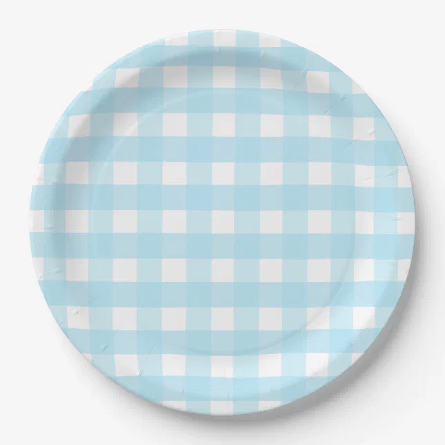 Pastel Blue Gingham Pattern Paper Plate | Zazzle