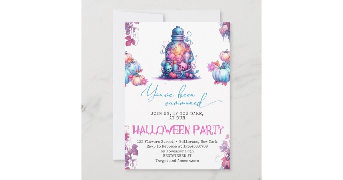 Pastel Blue Halloween Party Festive Fun Invitation | Zazzle