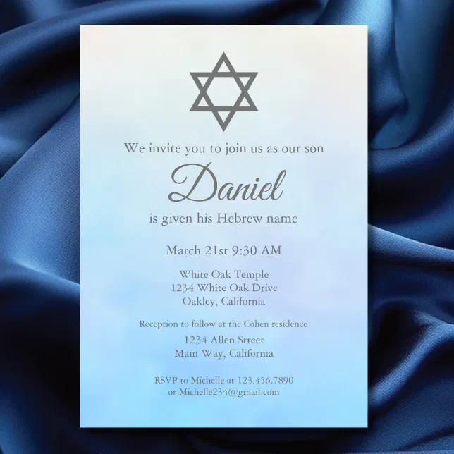 Pastel Blue Jewish Baby Naming Ceremony Brit Milah Invitation | Zazzle