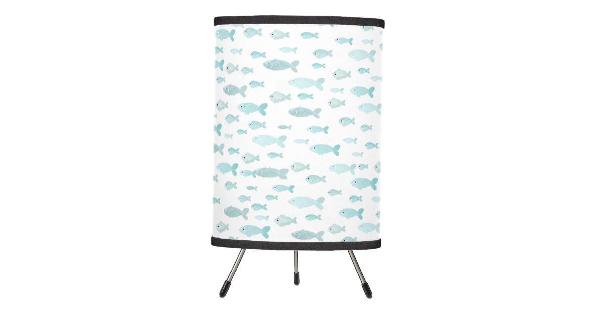 Pastel Blue Watercolor Fish Pattern Nursery Tripod Lamp | Zazzle