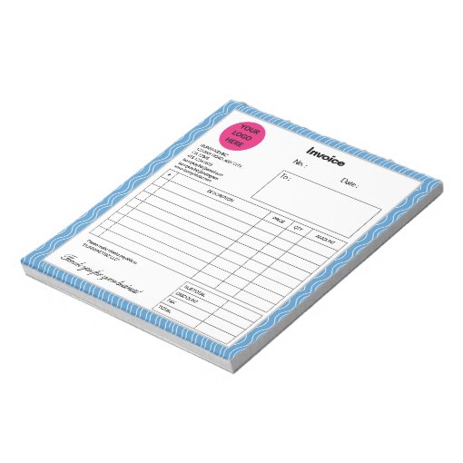 Pastel Blue Wave Company Business Invoice Note | Zazzle