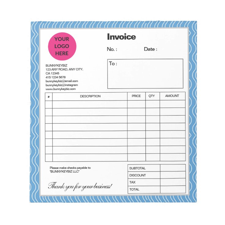 Pastel Blue Wave Company Business Invoice Note | Zazzle