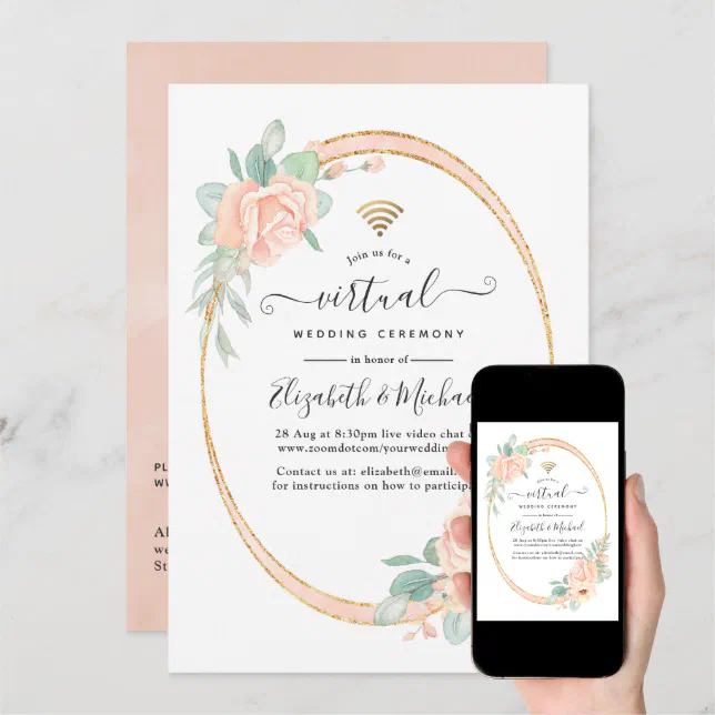 Pastel Blush Floral Geometric Virtual Wedding Invitation | Zazzle