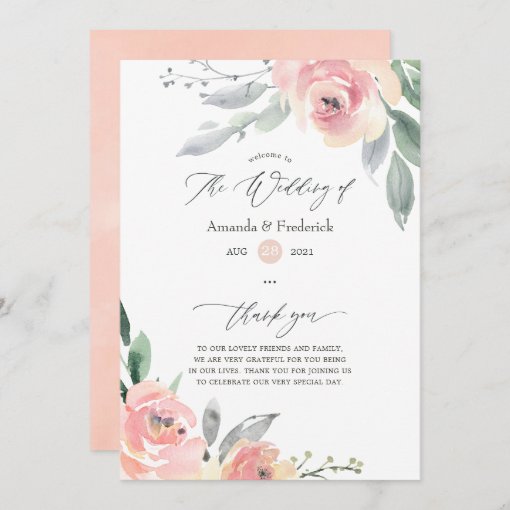 Pastel Blush Pink Floral Wedding Program | Zazzle