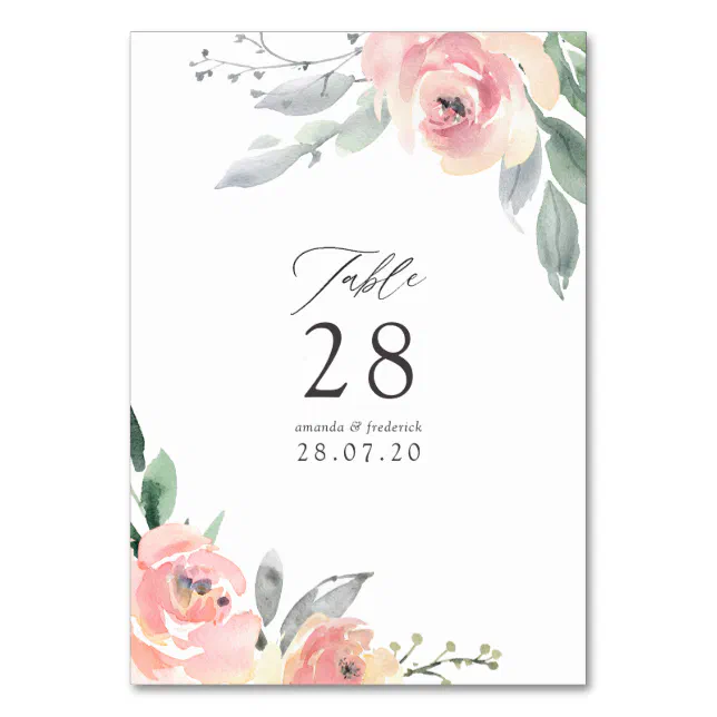 Pastel Blush Pink Floral Wedding Table Number | Zazzle