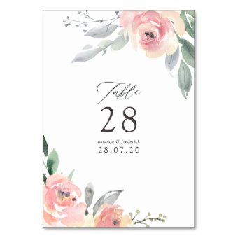Pastel Blush Pink Floral Wedding Table Number | Zazzle