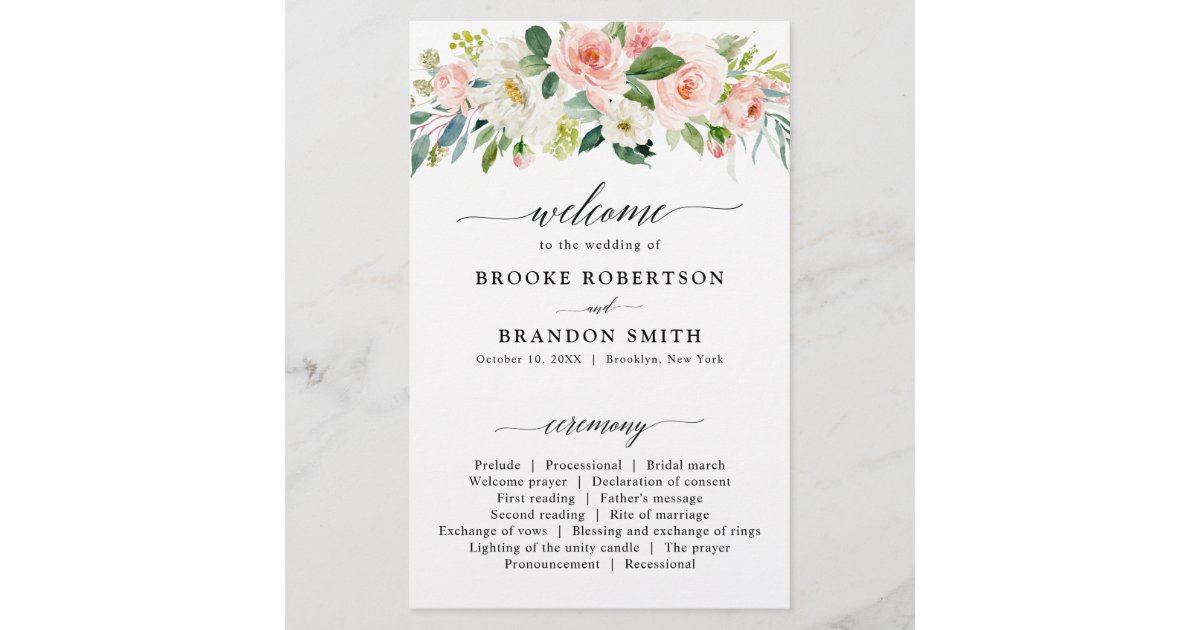 Pastel Blush Pretty Pink Botanical Wedding Program | Zazzle