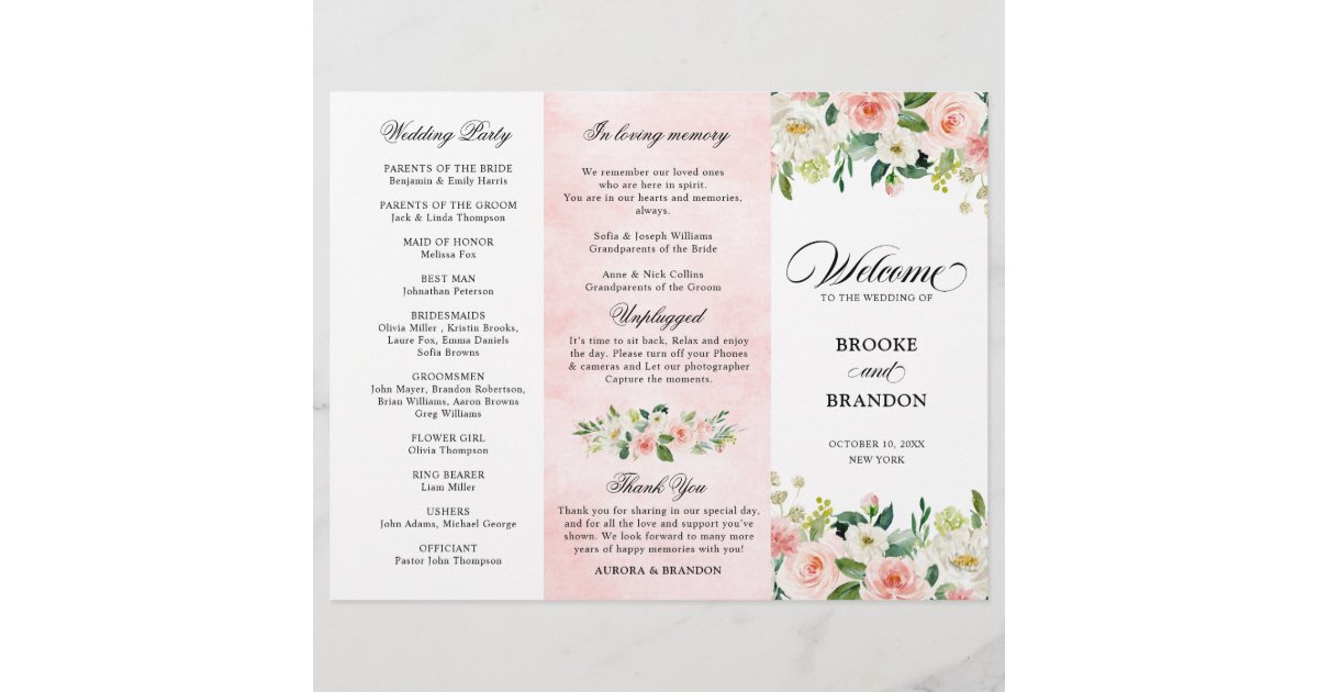Pastel Blush Pretty Pink Floral Wedding Program | Zazzle