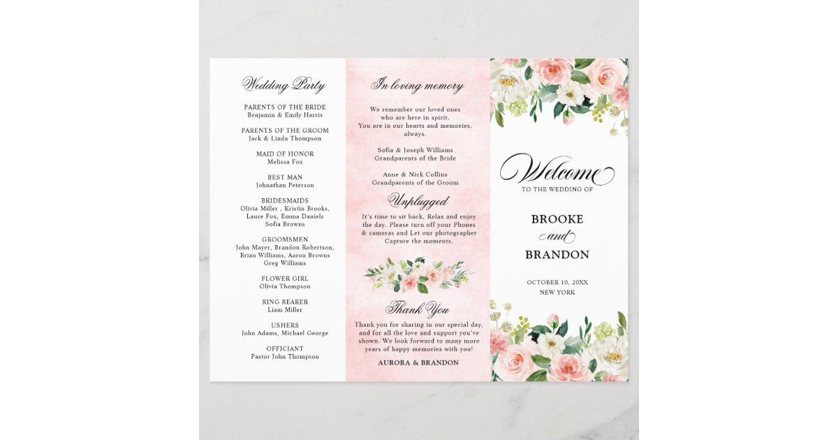 Pastel Blush Pretty Pink Floral Wedding Program | Zazzle