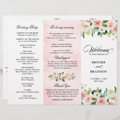 Pastel Blush Pretty Pink Floral Wedding Program | Zazzle