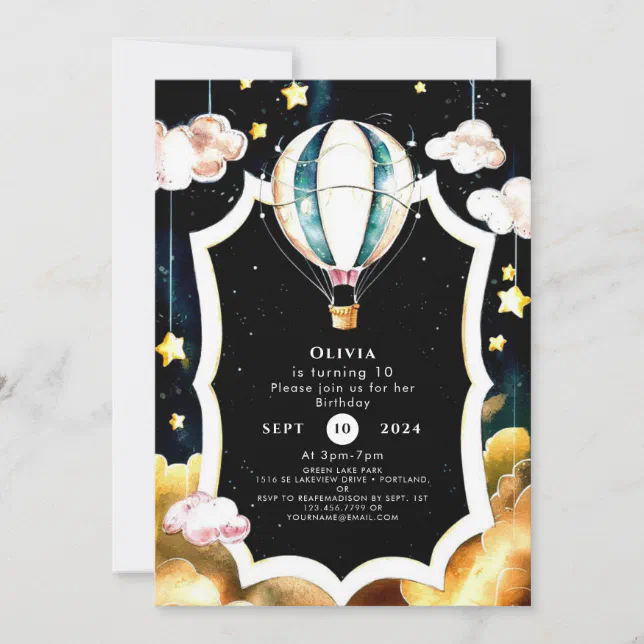Pastel Boho Hot Air Balloon Birthday Invitation | Zazzle