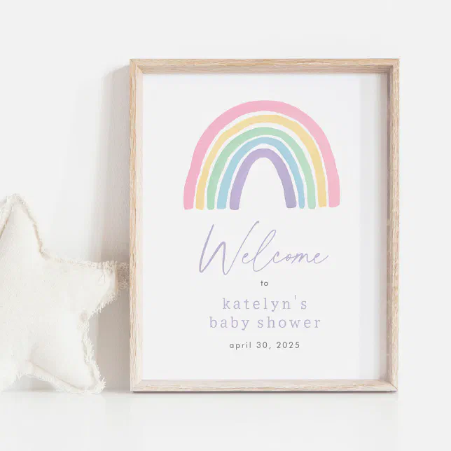 Pastel Boho Rainbow Baby Shower Welcome Sign | Zazzle