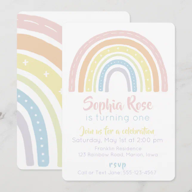 Pastel Boho Rainbow Birthday Invitation | Zazzle