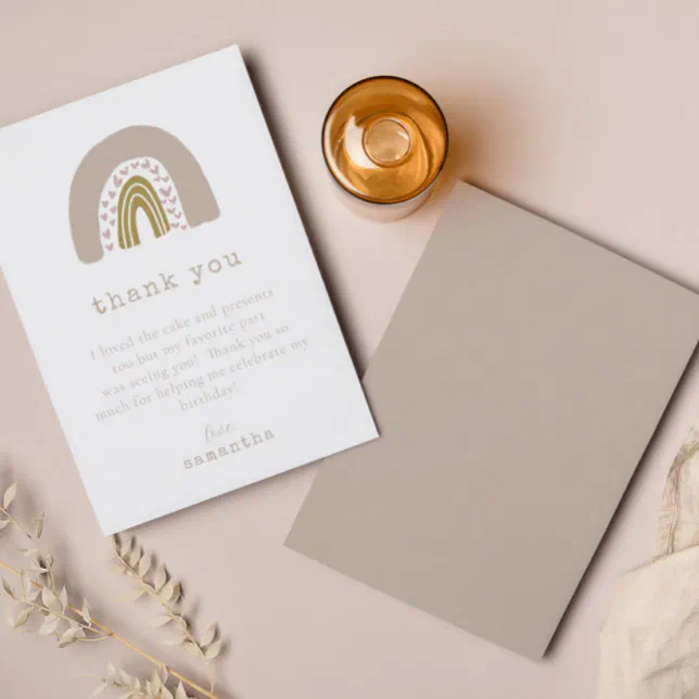 Pastel Boho Rainbow Heart Birthday Party Thank You Card | Zazzle