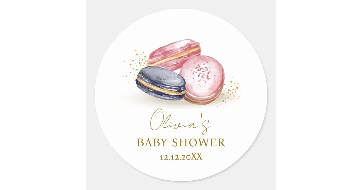 Pastel Bonjour Bébé French Macarons Baby Shower Classic Round Sticker ...