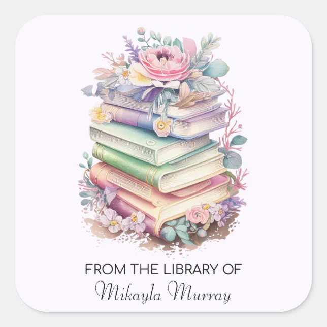 Pastel Books & Flowers Personalized Bookplates | Zazzle
