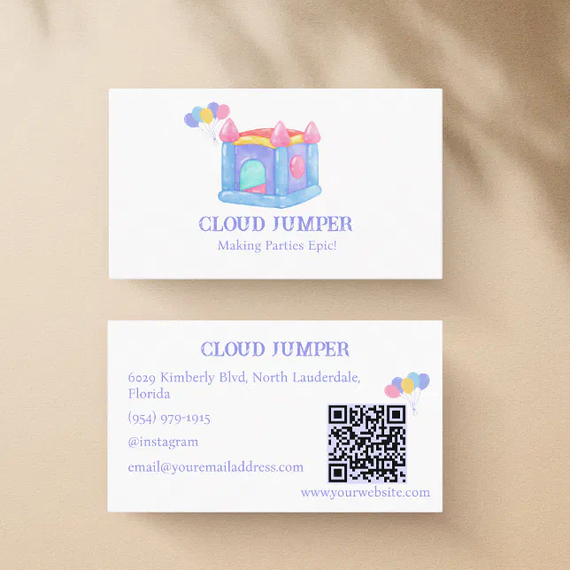 Pastel Bounce House Rentals QR Code Business Card | Zazzle